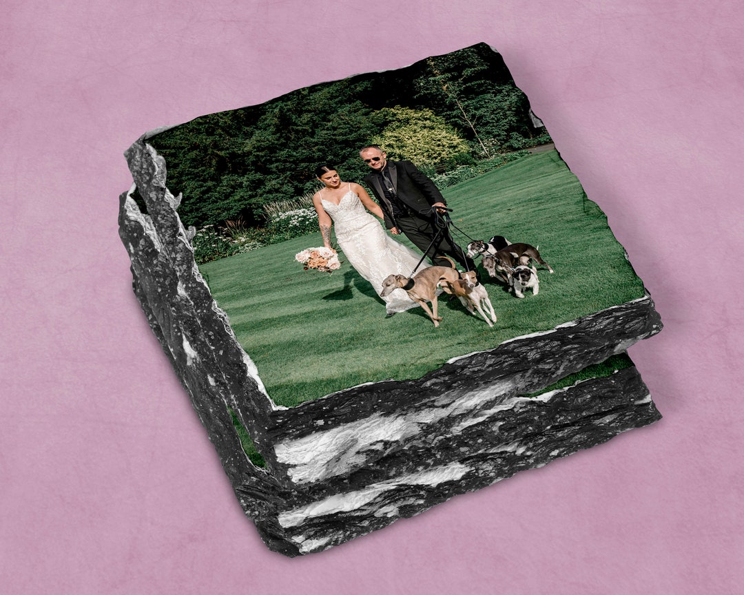 Square Photo Slate Coaster With FREE Stand. Personalised Square Slate ...