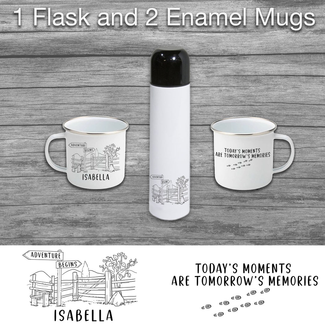 Personalised Enamel Walking Mug and Flask Combo - Ideal for Hikers ...