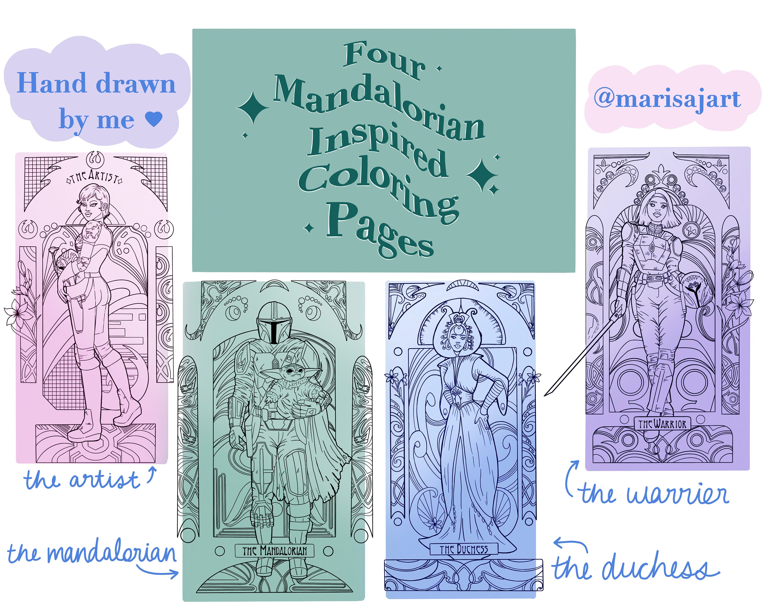 The Mandalorian Star Wars Coloring, Printable PDF Pages, Baby Yoda ...
