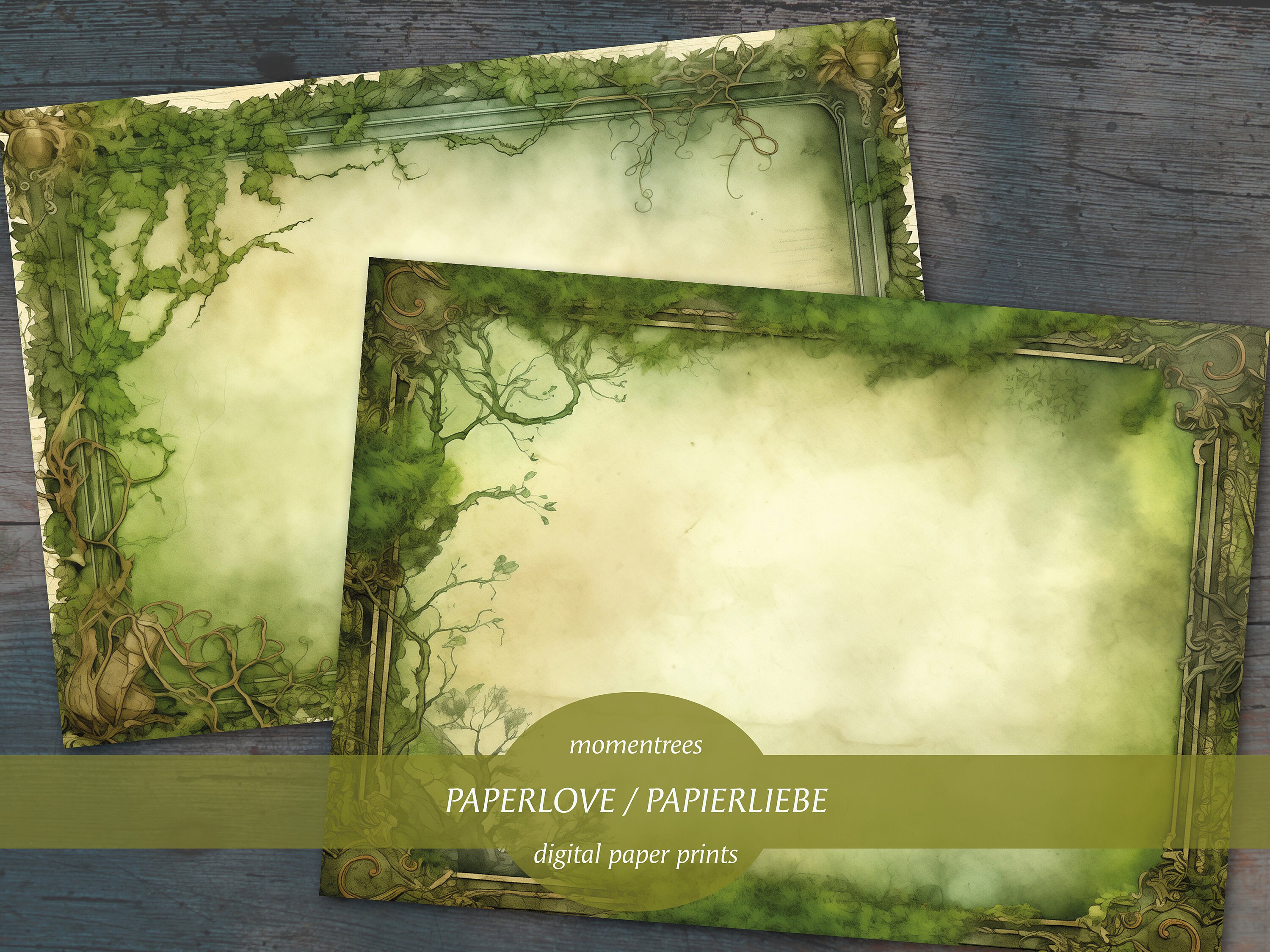 Forest Moss Border Digital Paper: Junk Journal Kit (A4 & US Letter ...