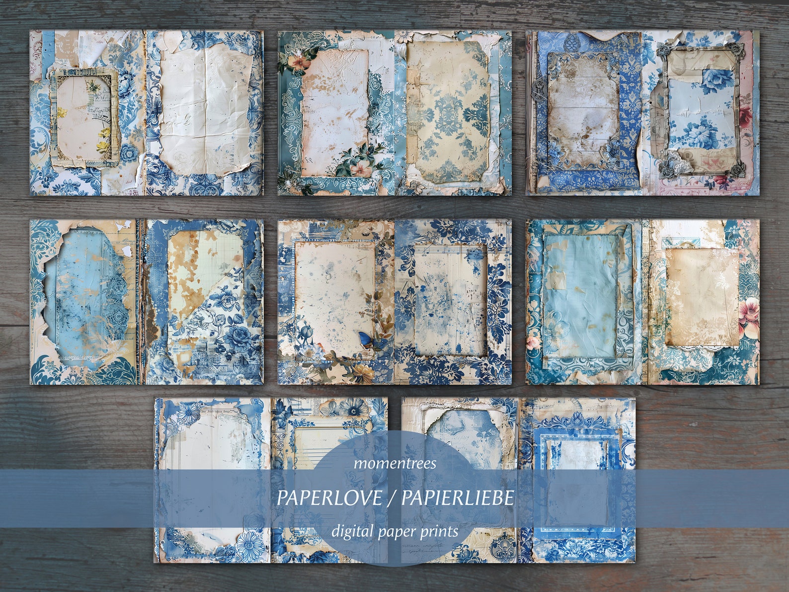 Blue Journaling Paper, Paper Frames, Wallpapers, Digital Junk Journal ...