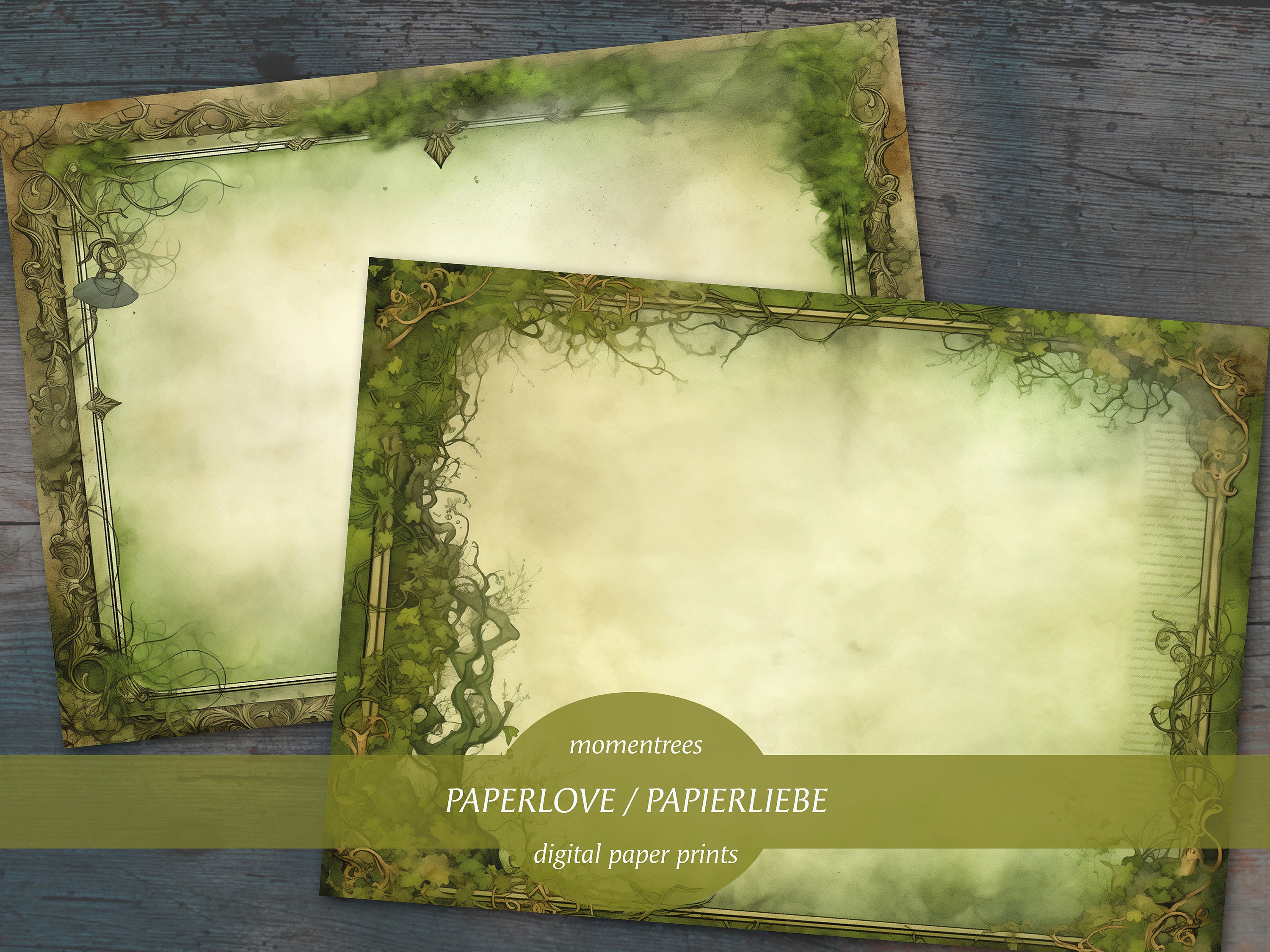 Forest Moss Border Digital Paper: Junk Journal Kit (A4 & US Letter ...
