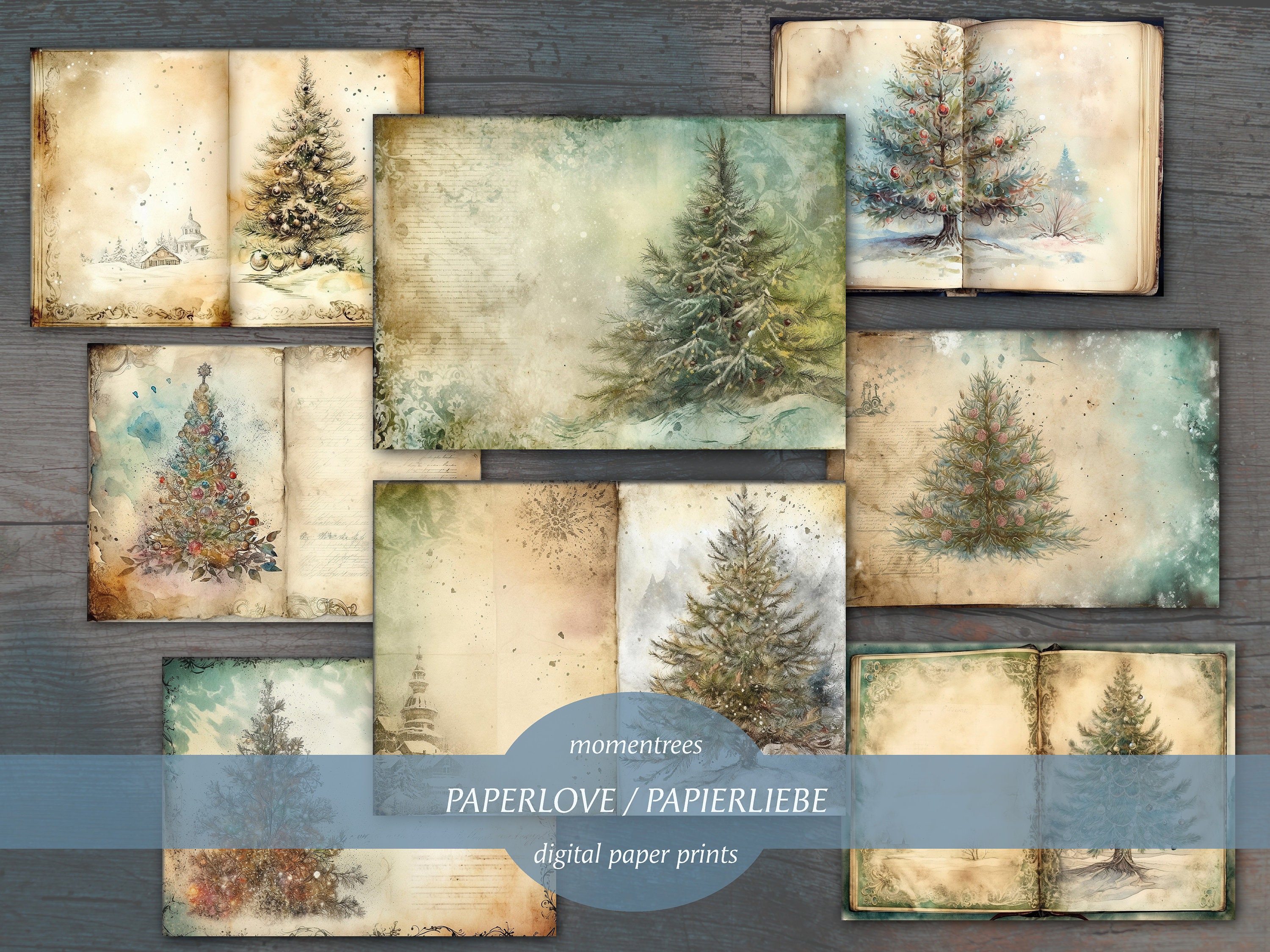 SNOWY CHRISMAS TREE Winterland Digital Papers Download Vintage Junk ...