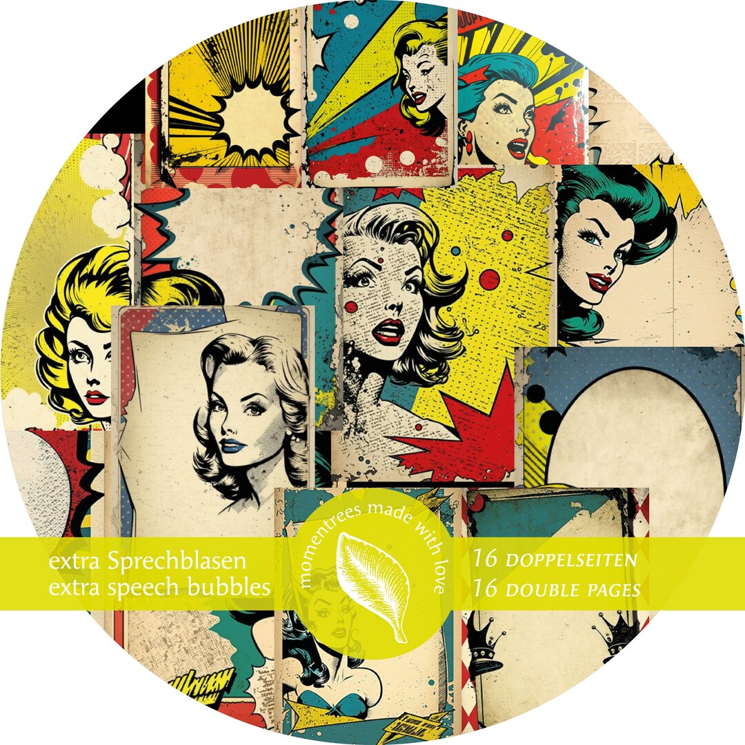 POP ART COMIC Digital Papers to Download Vintage Stationery Journal Kit ...
