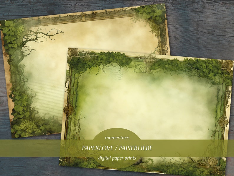 Forest Moss Border Digital Paper: Junk Journal Kit (A4 & US Letter ...