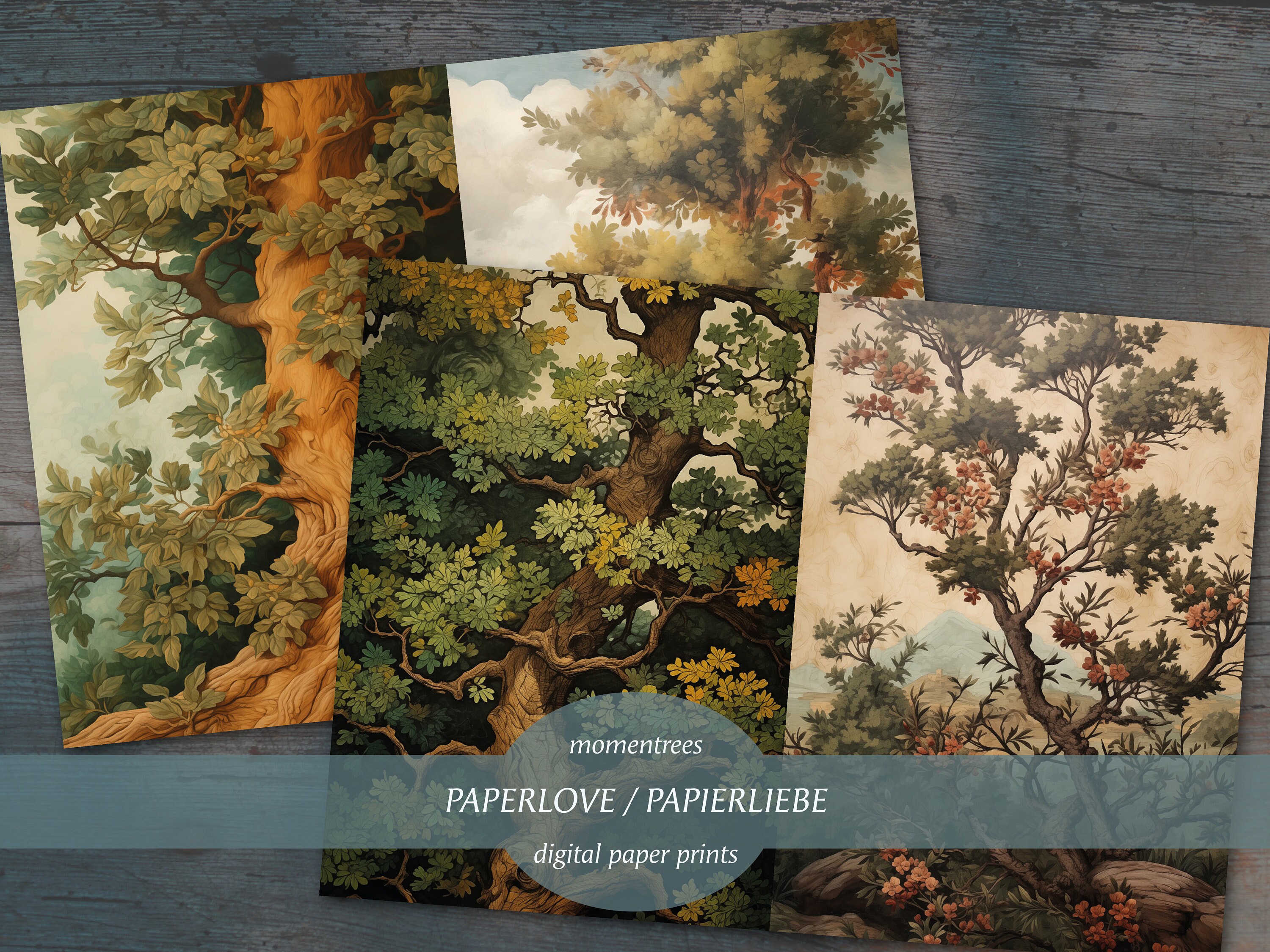 Wonder Trees Family Tree Digital Papers to Download Vintage Stationery ...