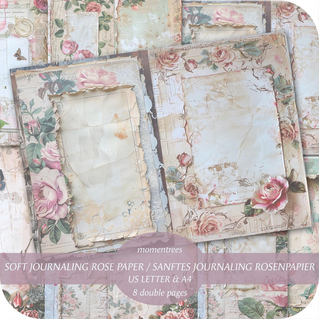 Journaling Rose Papers, Paper Frames, Digital Junk Journal Background ...