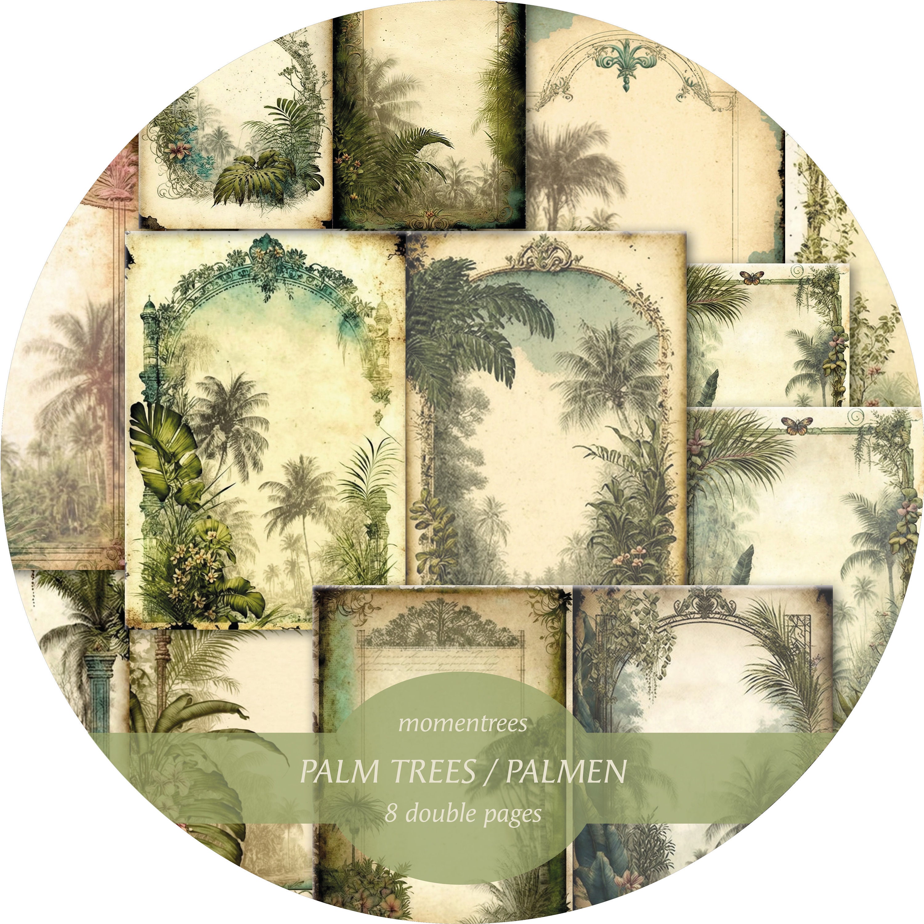 PALM TREES Digital Papers to Download Vintage Stationery Journal Kit ...