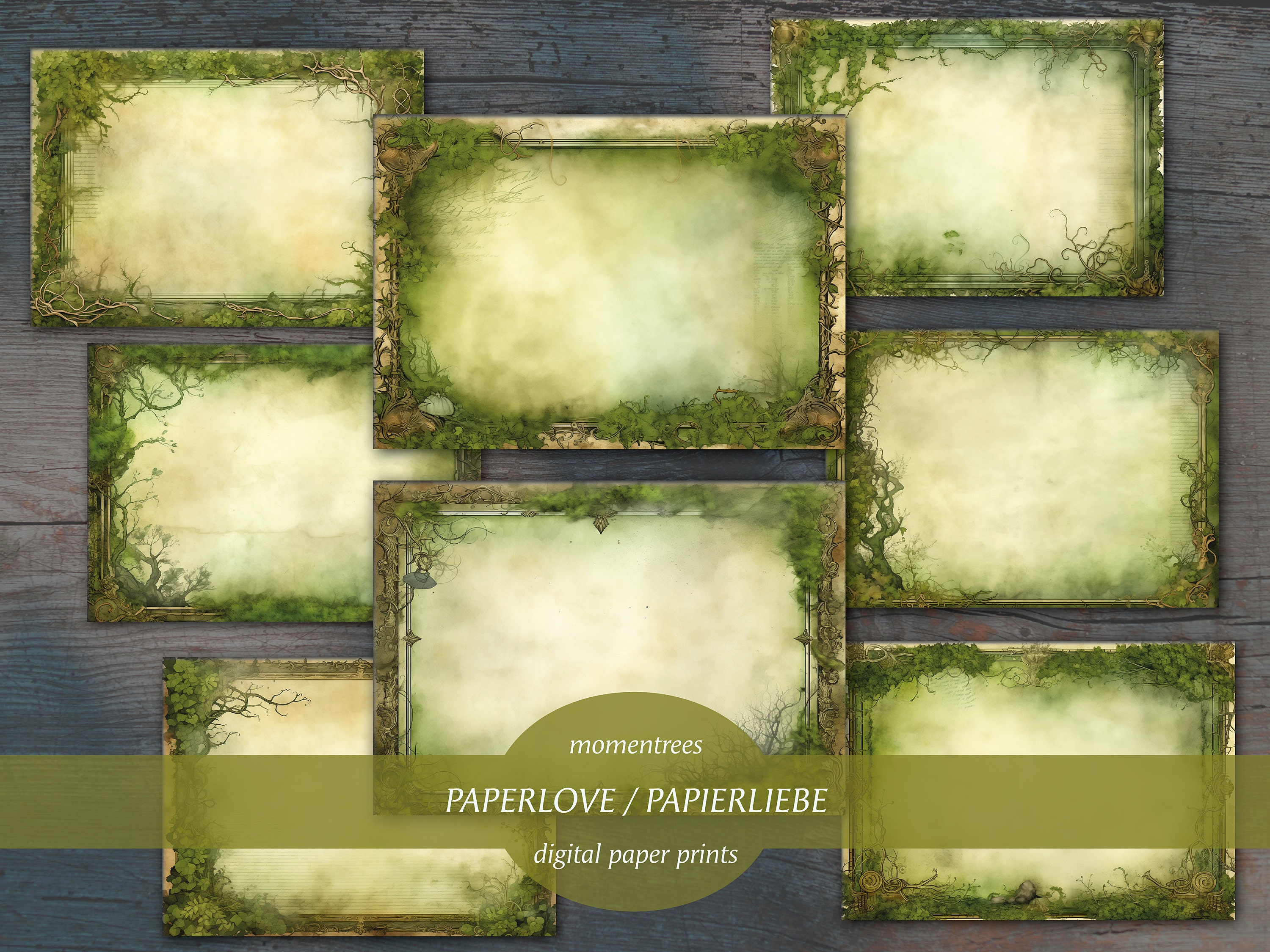 Forest Moss Border Digital Paper: Junk Journal Kit (A4 & US Letter ...