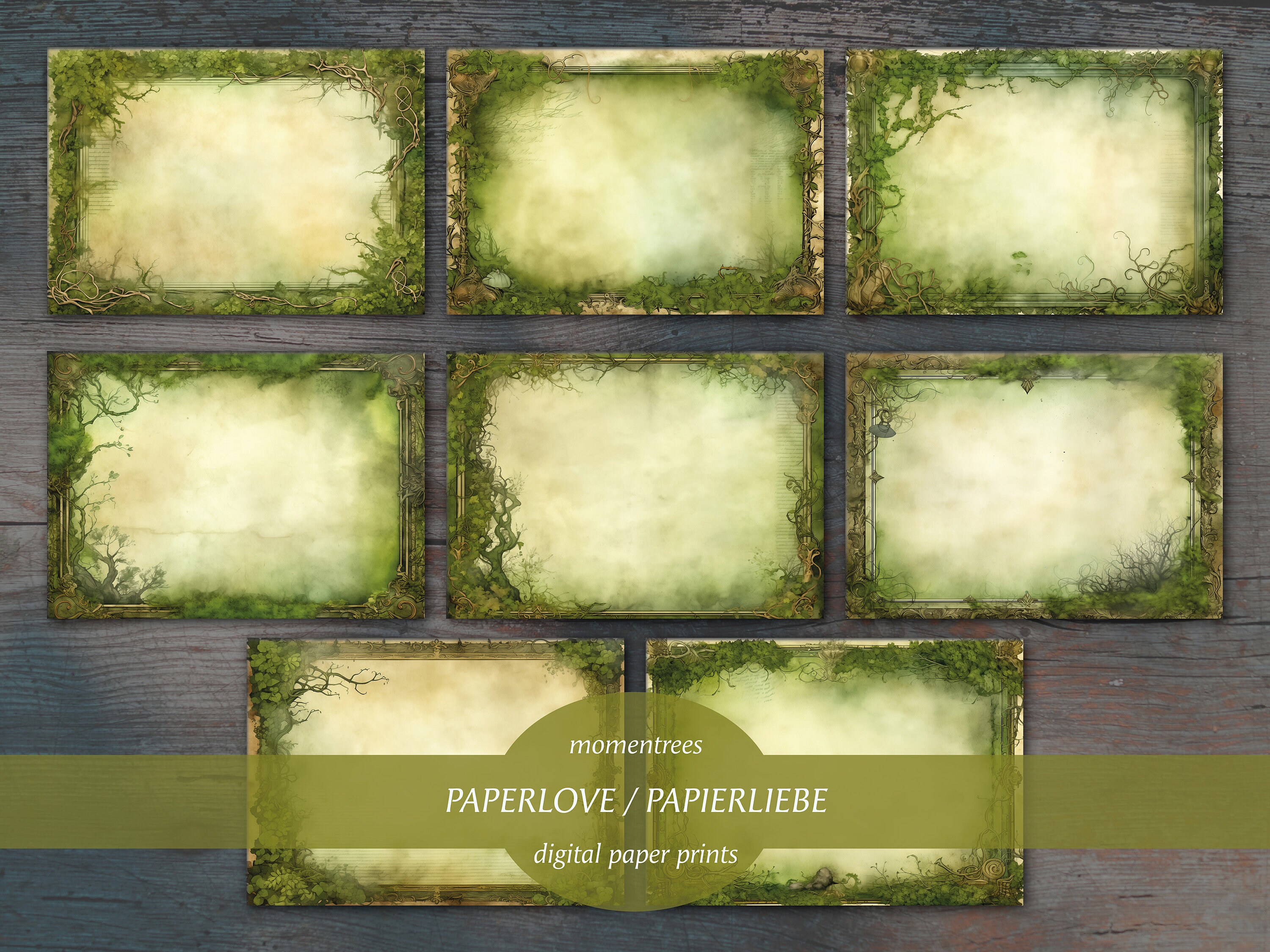 Forest Moss Border Digital Paper: Junk Journal Kit (A4 & US Letter ...
