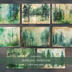 Handwriting and Forest Family Trees Digital Paper Vintage Stationery ...