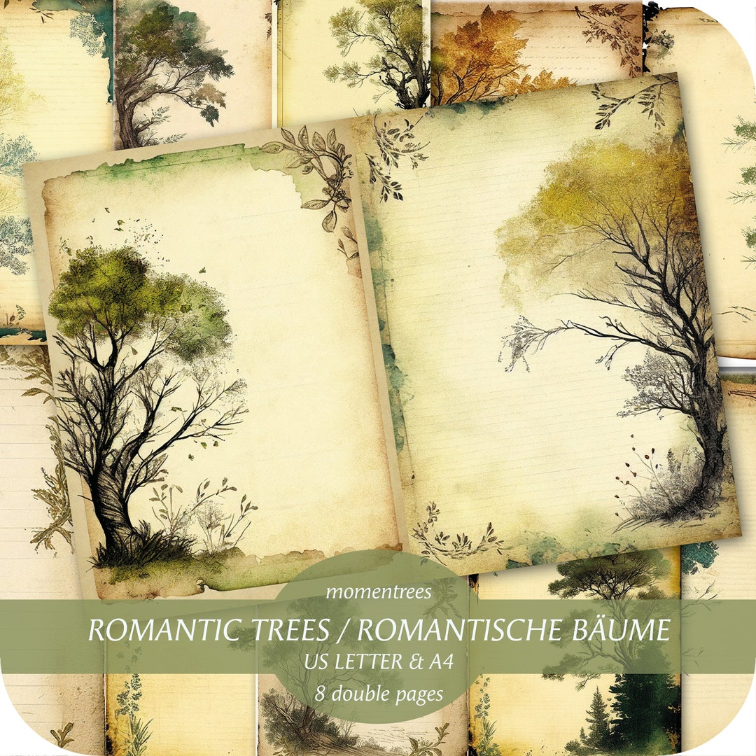 Romantic Trees Digital Paper: Vintage Journal Kit (digital Download) - Etsy