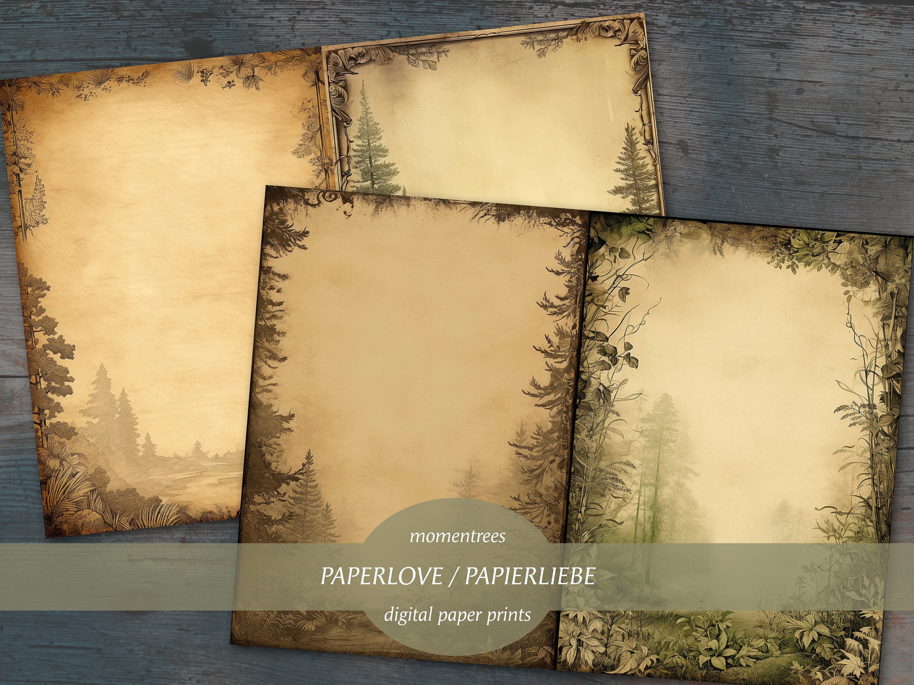 Forest Frames Digital Papers to Download Vintage Stationery - Etsy