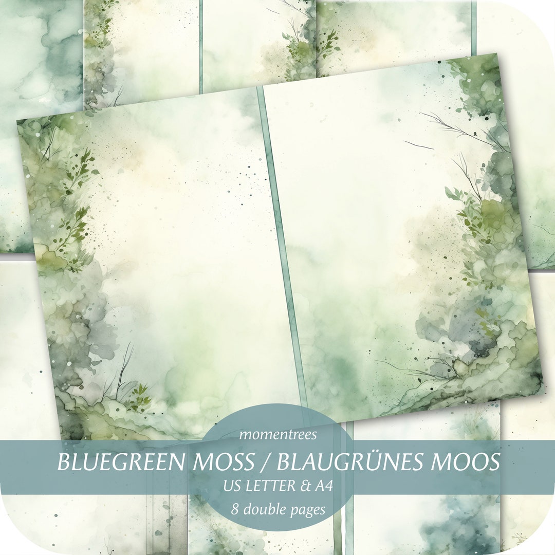 Basic Bluegreen Forest Moss Digital Paper Junk Journals, Journal Paper ...