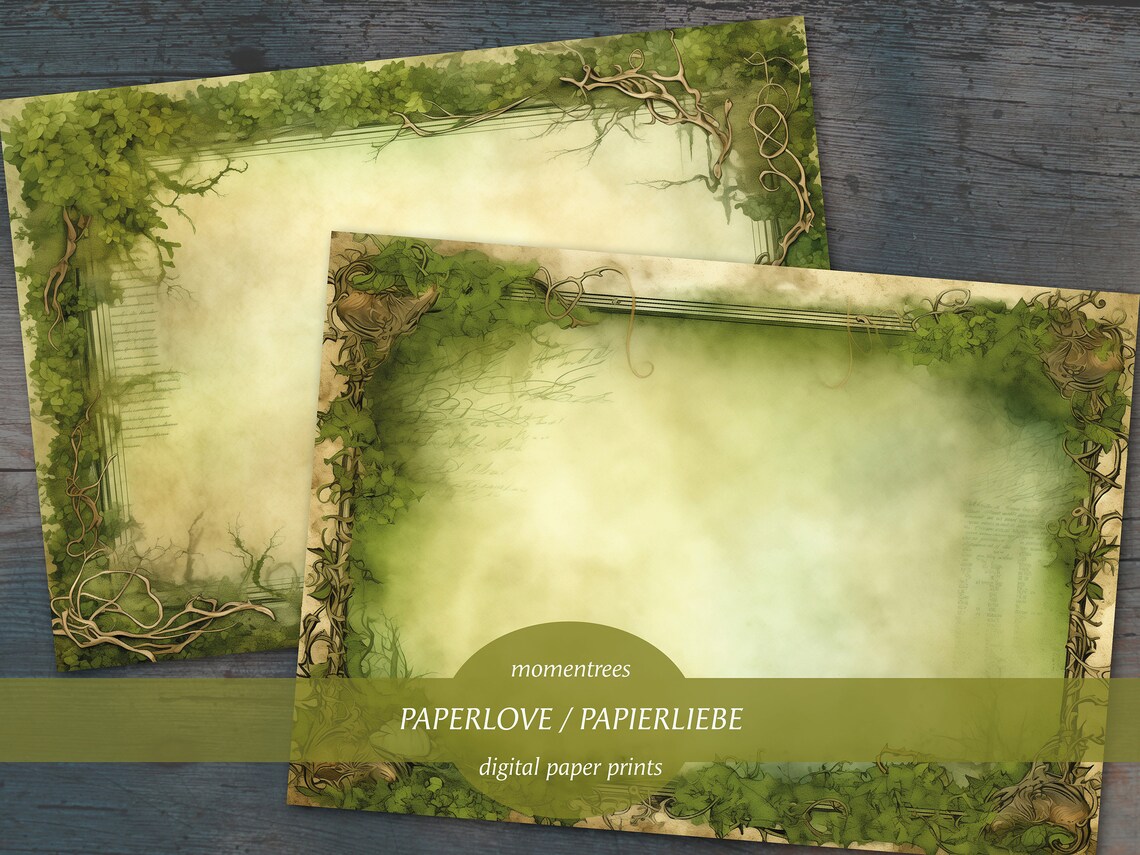Forest Moss Border Digital Paper: Junk Journal Kit (A4 & US Letter ...