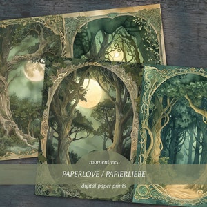 Secret Green Forest Magic Trees Digital Papers Download Vintage Junk ...