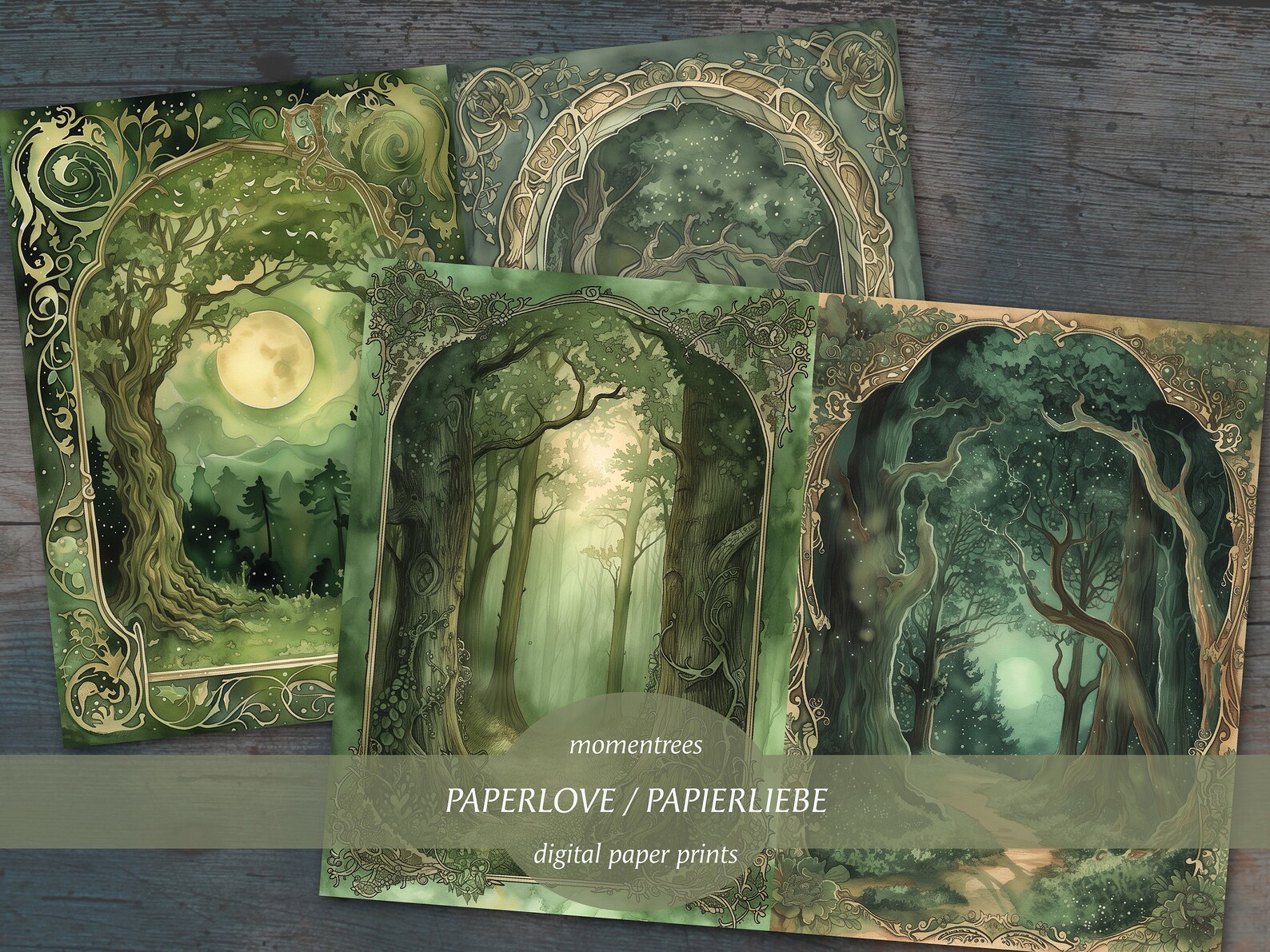 Secret Green Forest Magic Trees Digital Papers Download Vintage Junk ...
