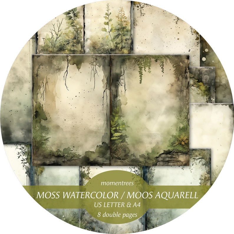 Forest Moss Watercolor Paper: Printable Junk Journal Kit (digital ...