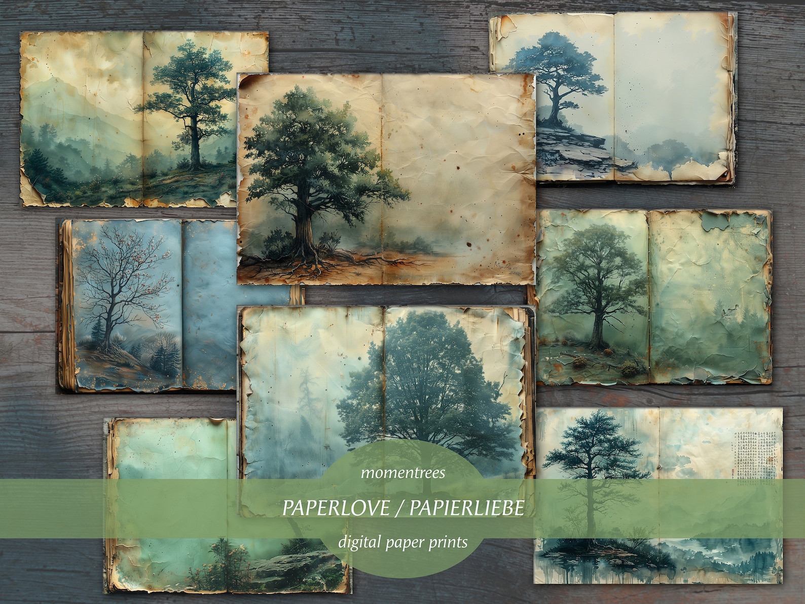 Vintage Tress and Rocks Digital Paper: Journal Kit (A4/US Letter) - Etsy