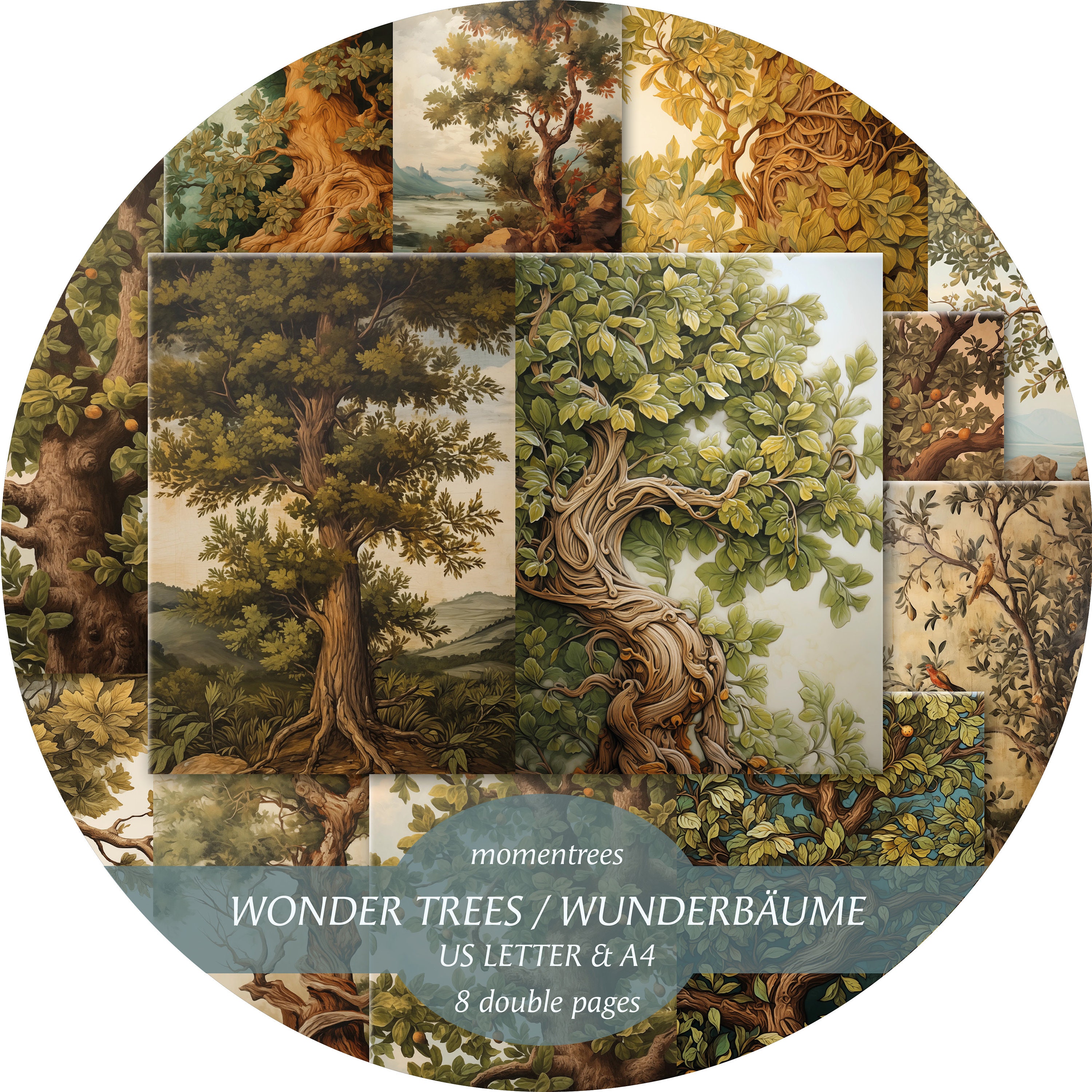 Wonder Trees Family Tree Digital Papers to Download Vintage Stationery ...