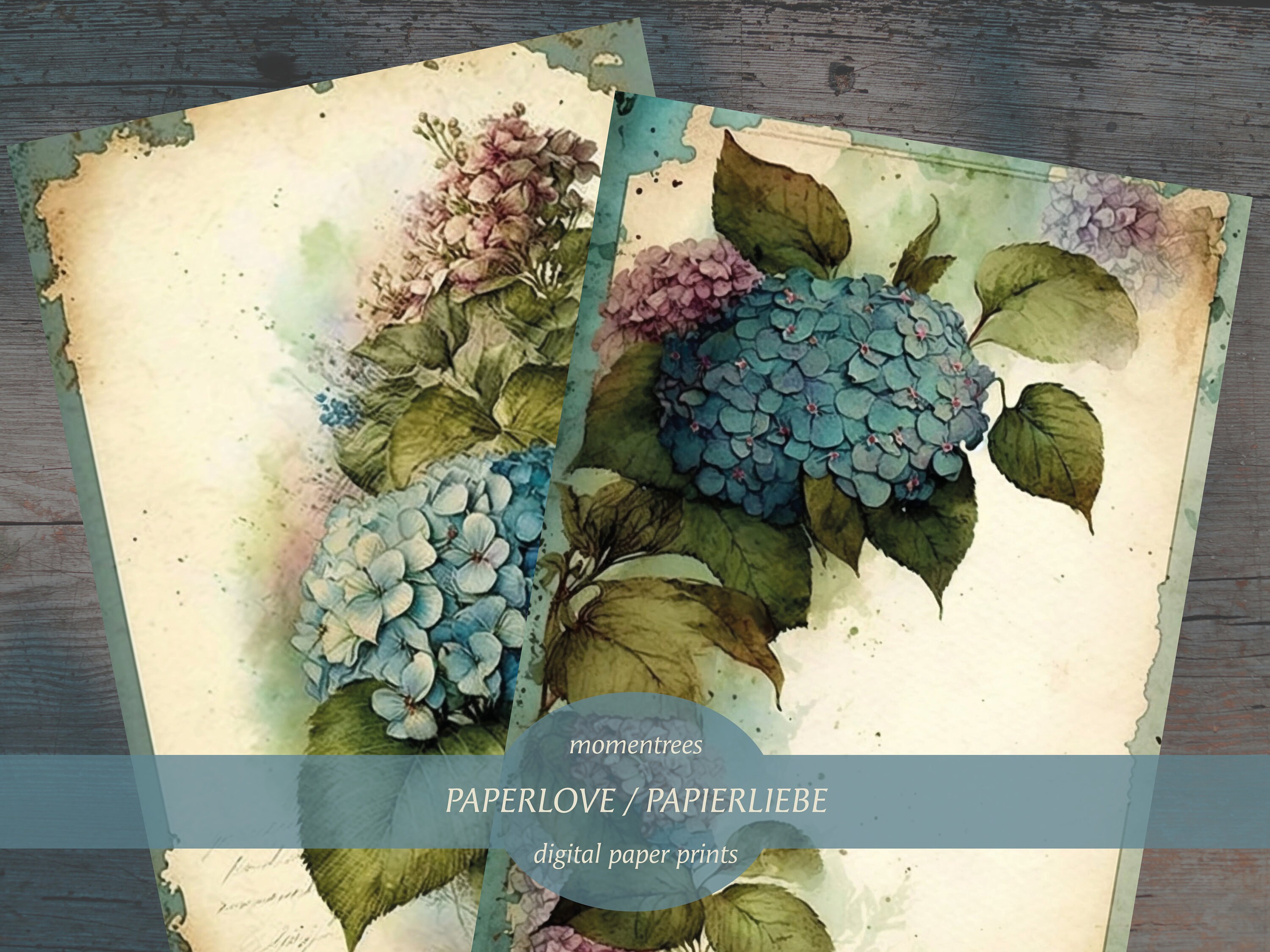Hydrangea Digital Papers to Download Vintage Stationery - Etsy