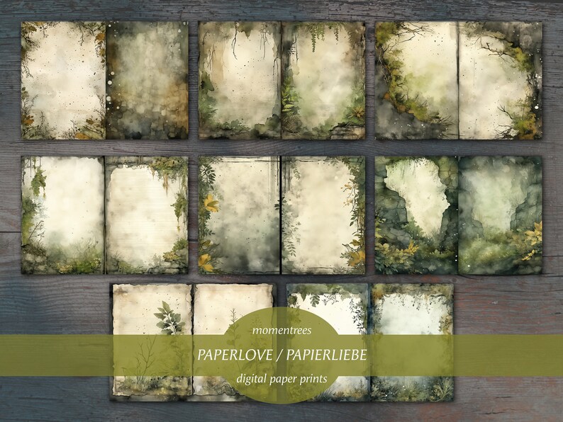Forest Moss Watercolor Paper: Printable Junk Journal Kit (digital ...