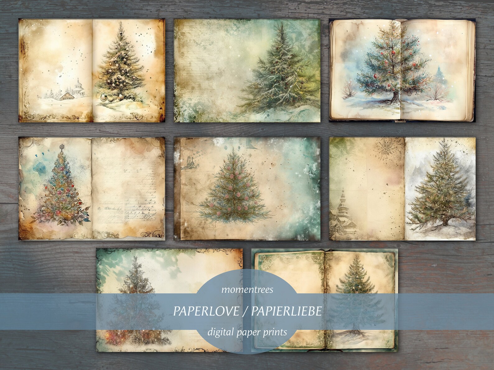 SNOWY CHRISMAS TREE Winterland Digital Papers Download Vintage Junk ...