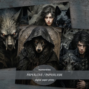 Black Wolf Vampires Werewolf Gothic Mystical Junk Journal Digital Paper ...