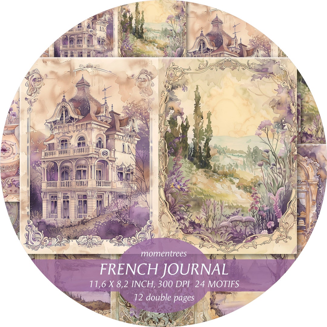French Diary Digital Junk Journal Kit, Lavender Collage to Print ...