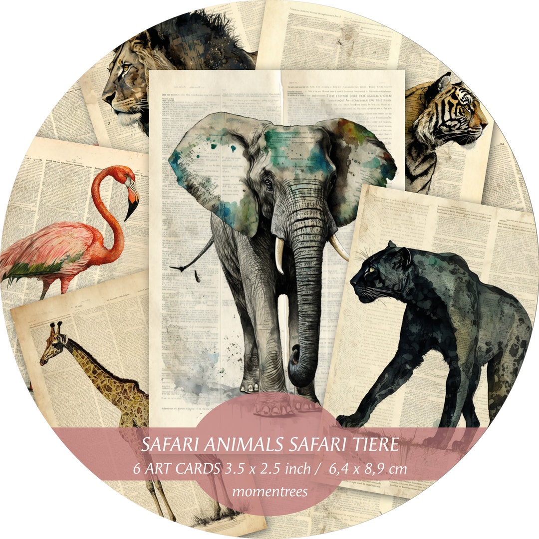Safari Animals on Newspaper - Etsy