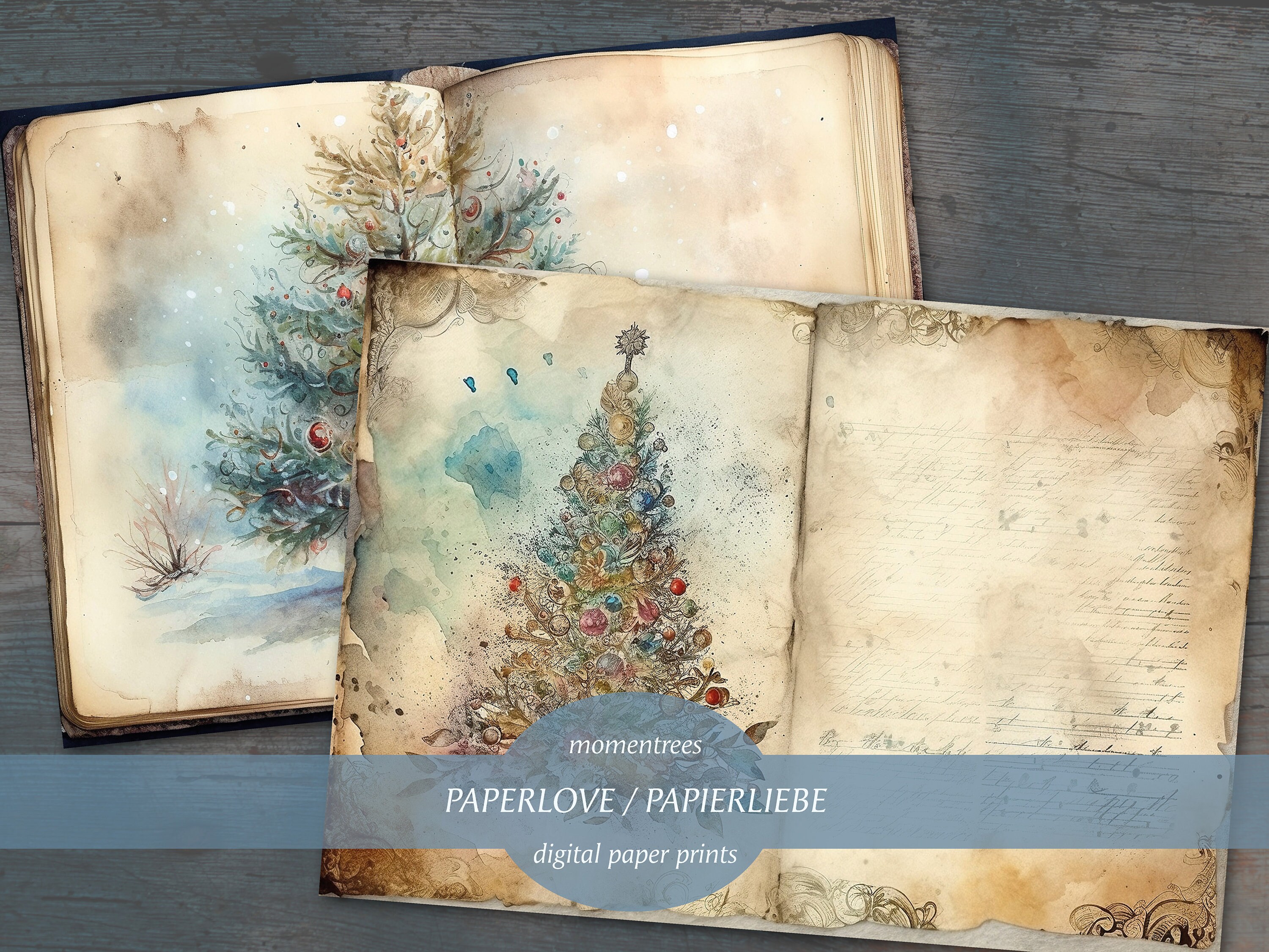 SNOWY CHRISMAS TREE Winterland Digital Papers Download Vintage Junk ...