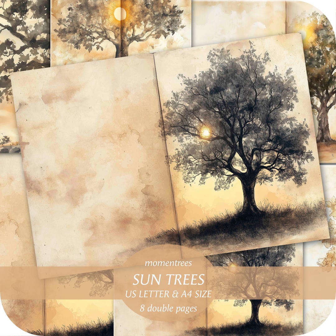 Sun Trees Digital Papers to Download Vintage Stationery Journal Kit ...