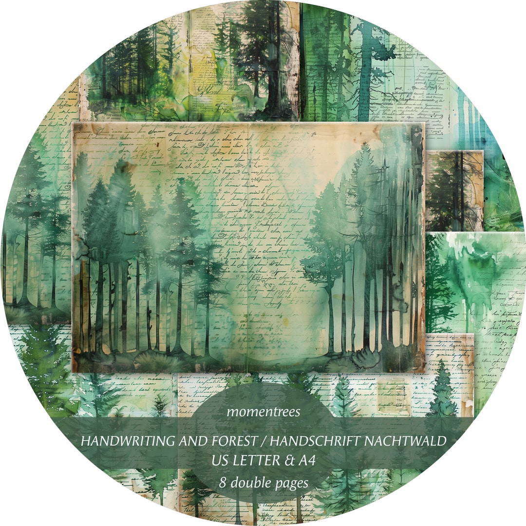 Handwriting and Forest Family Trees Digital Paper Vintage Stationery ...