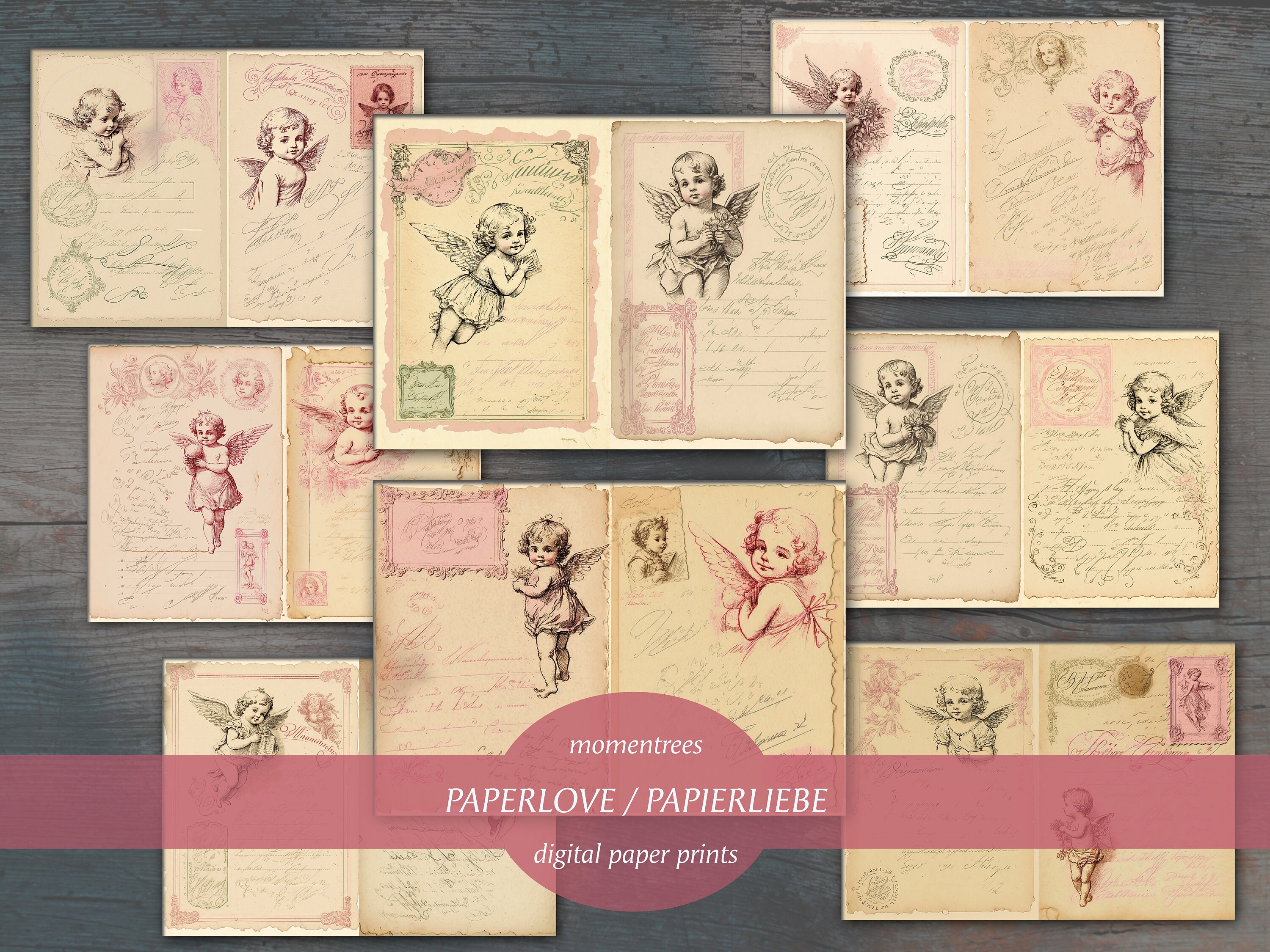 PINK ANGEL LETTERS Junk Journal Kit, Postcard Junk Journal Pages ...