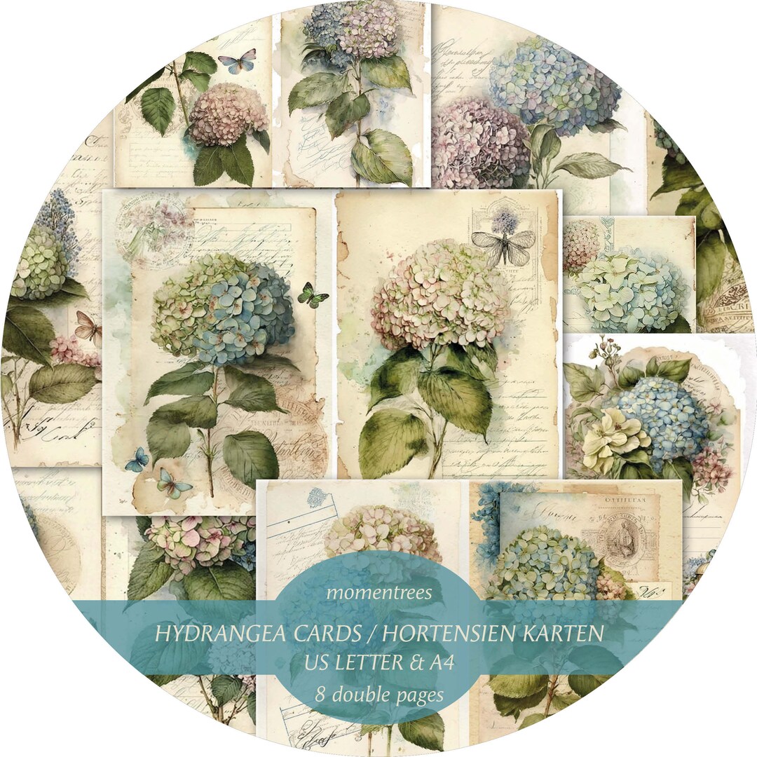 Hydrangea Cards Journal Kit Vintage Digital to Download Ephemera and ...