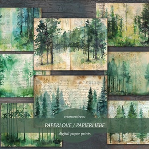 Handwriting and Forest Family Trees Digital Paper Vintage Stationery ...