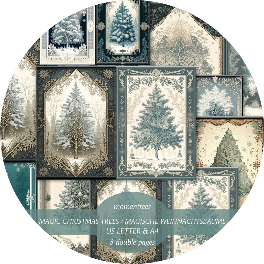 Magic Christmas Trees Winterland Digital Papers Download Vintage Junk ...