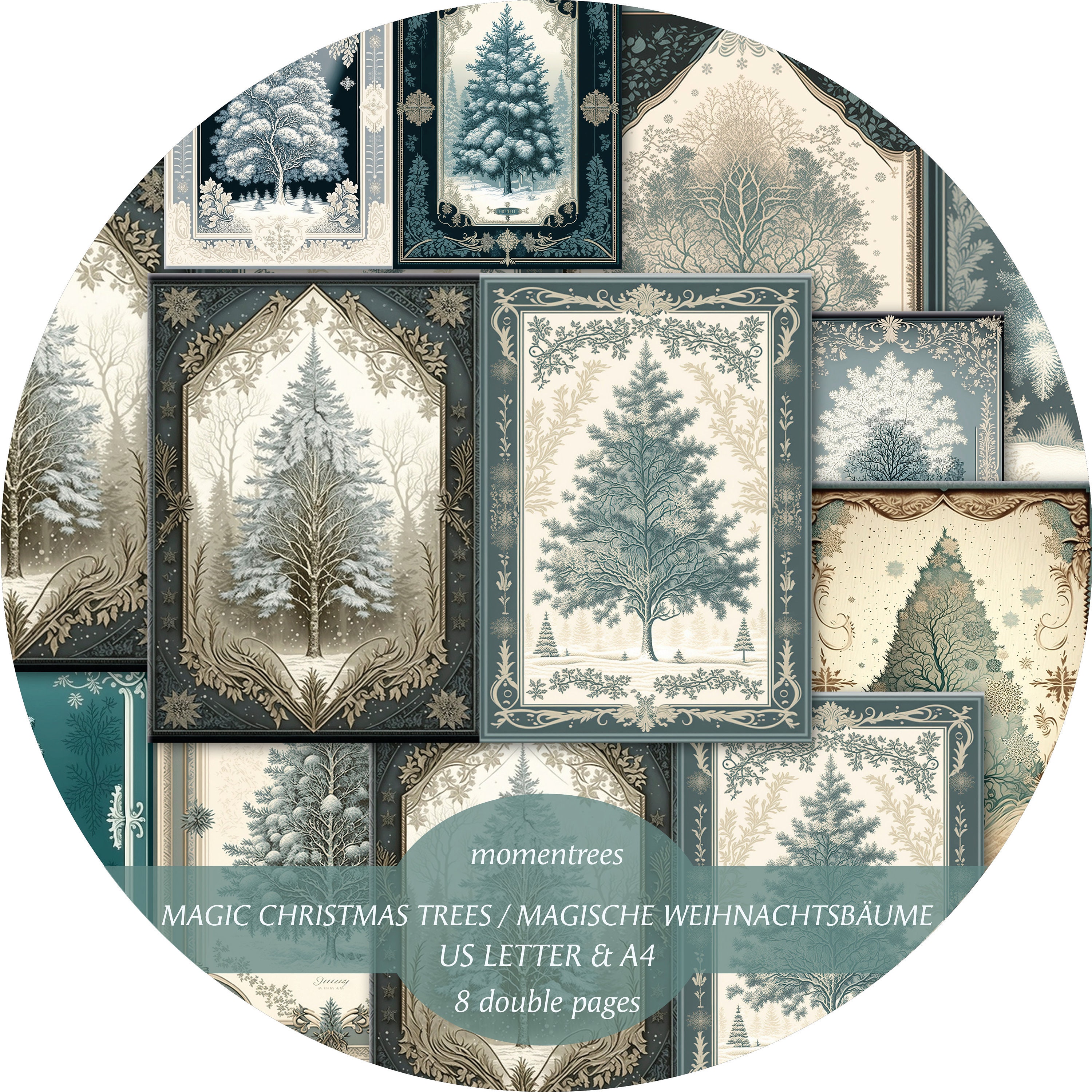 Magic Christmas Trees Winterland Digital Papers Download Vintage Junk ...