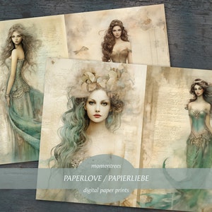 Ocean Mermaid Digital Paper: Vintage Journal Kit (A4 & US Letter ...