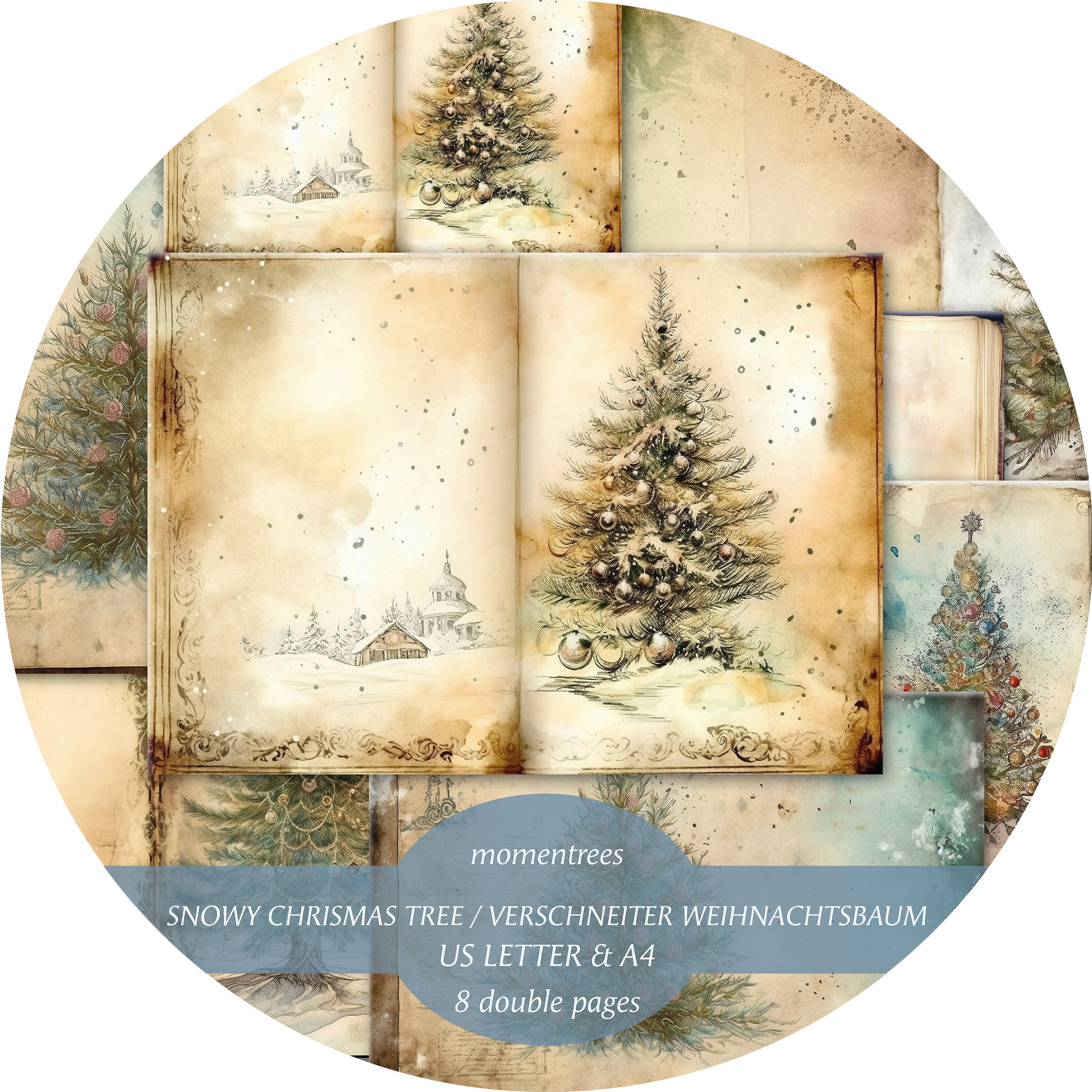 SNOWY CHRISMAS TREE Winterland Digital Papers Download Vintage Junk ...