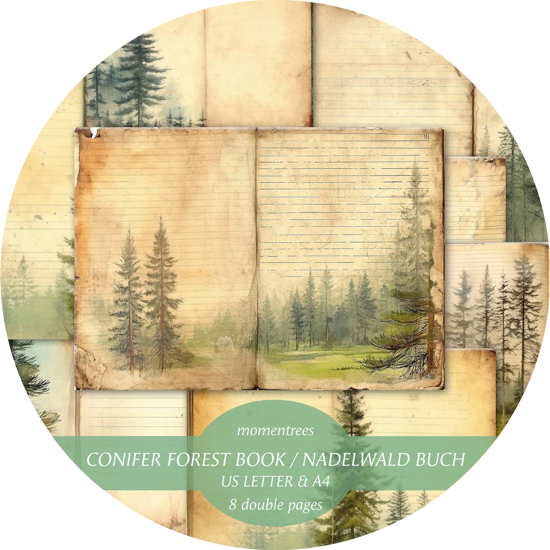 CONIFER FOREST BOOK Digital Paper to Download Vintage Stationery ...