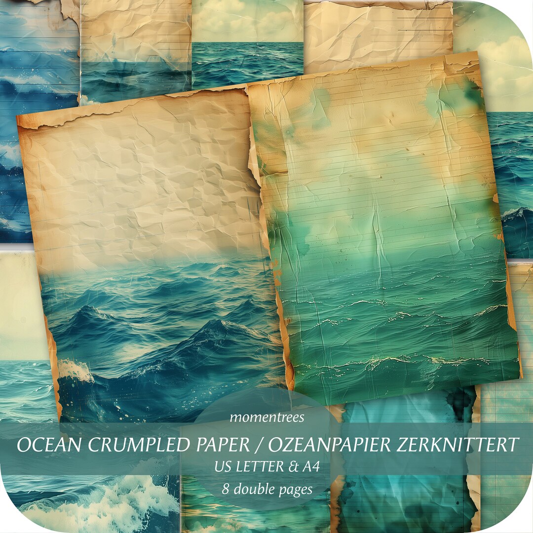 Ocean Crumpled Paper to Download Vintage Stationery Journal Kit ...