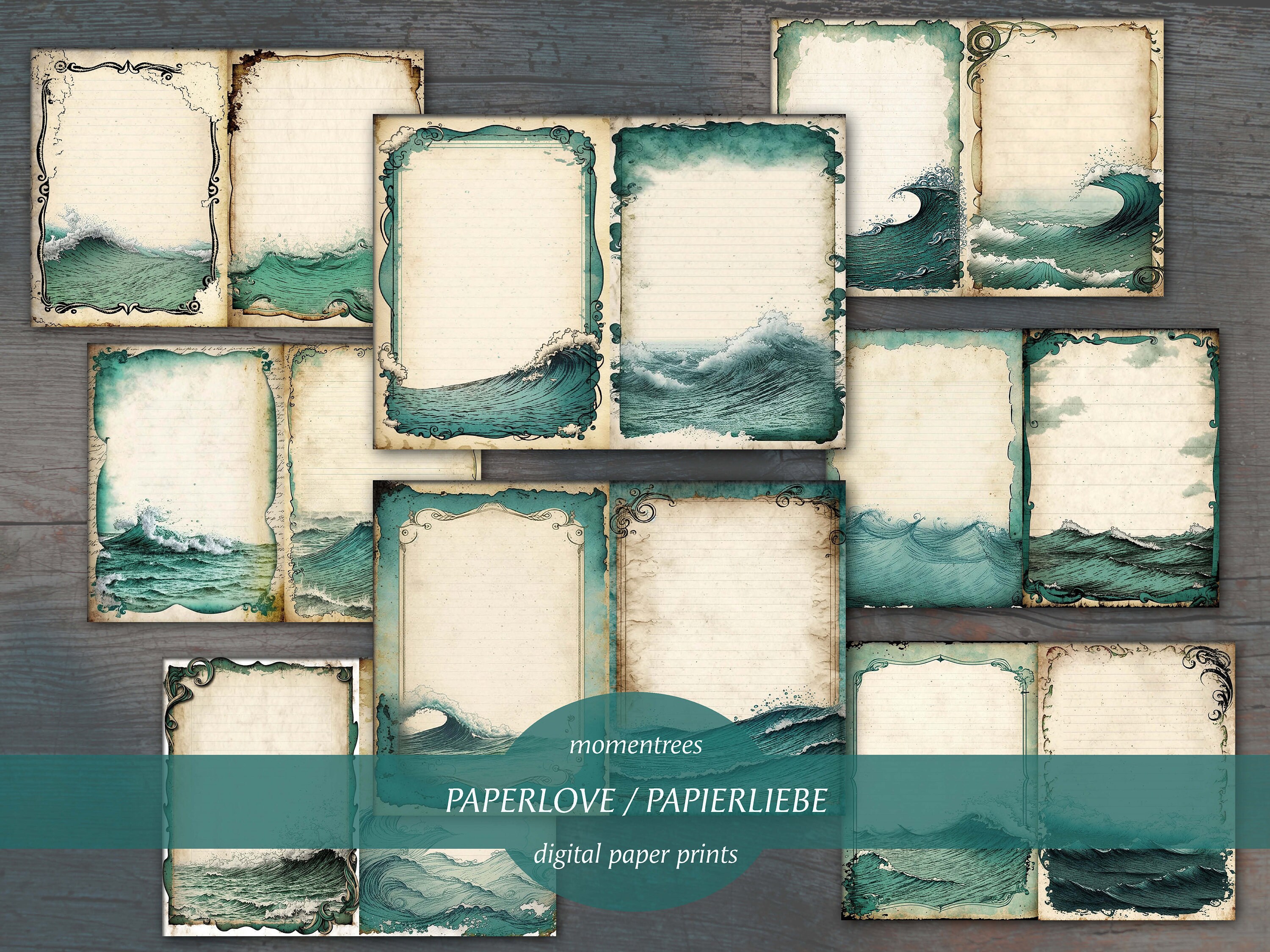 Lined Ocean Papers to Download Vintage Stationery Journal Kit ...