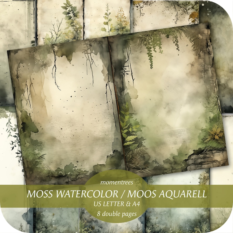Forest Moss Watercolor Paper: Printable Junk Journal Kit (digital ...