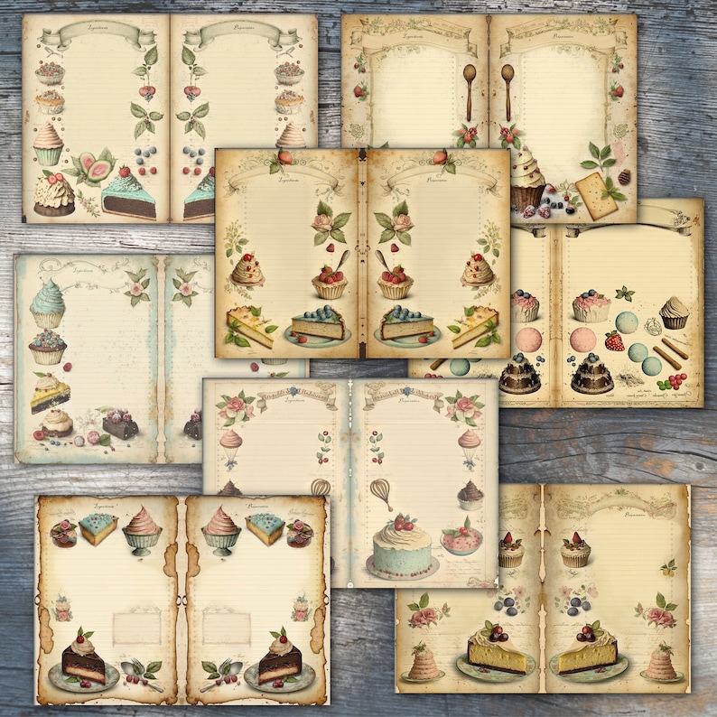 Vintage Baking Recipe Book Template: DIY Journal Pages (A4 JPG Download ...