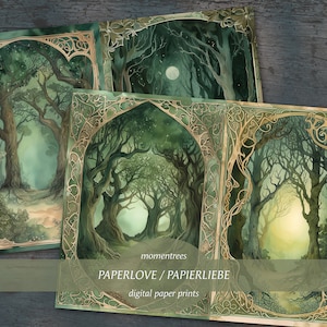 Secret Green Forest Magic Trees Digital Papers Download Vintage Junk ...