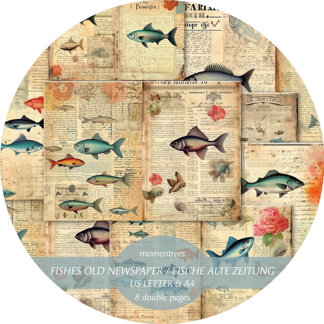 Vintage Fish Newspaper Ephemera: Journal Scrapbook Paper (digital ...