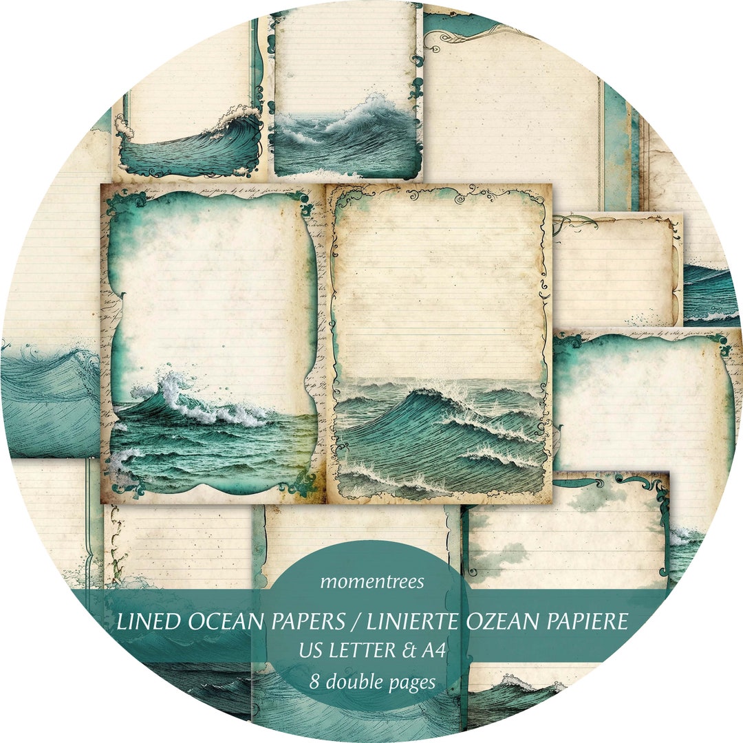 Lined Ocean Papers to Download Vintage Stationery Journal Kit ...