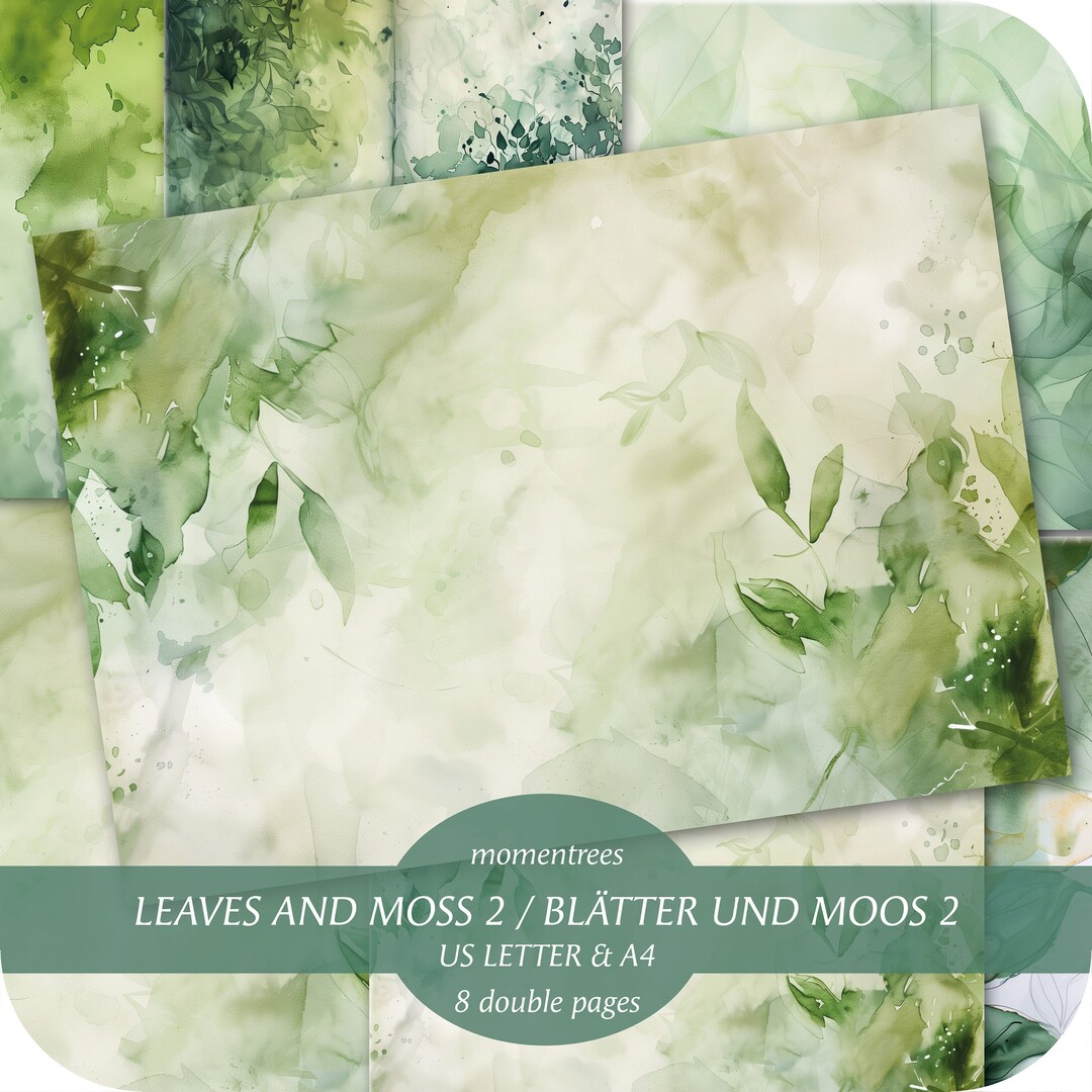 Leaves Moss 2 Basic Digital Paper for Junk Journals, Journal Paper With ...