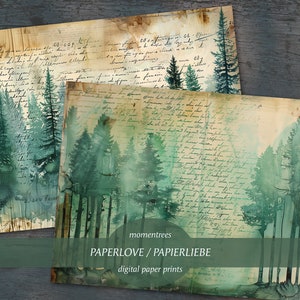 Handwriting and Forest Family Trees Digital Paper Vintage Stationery ...